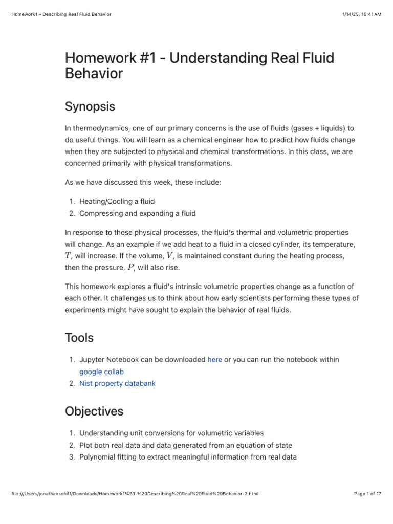 Homework1 - Describing Real Fluid Behavior | PDF | Gases | Computer File