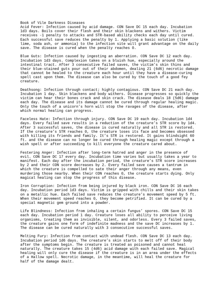 Book of Vile Darkness Diseases | PDF | Infection