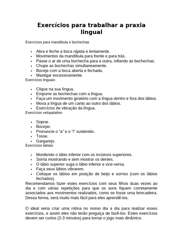 Exercícios para Praxia Lingual e Oral | PDF