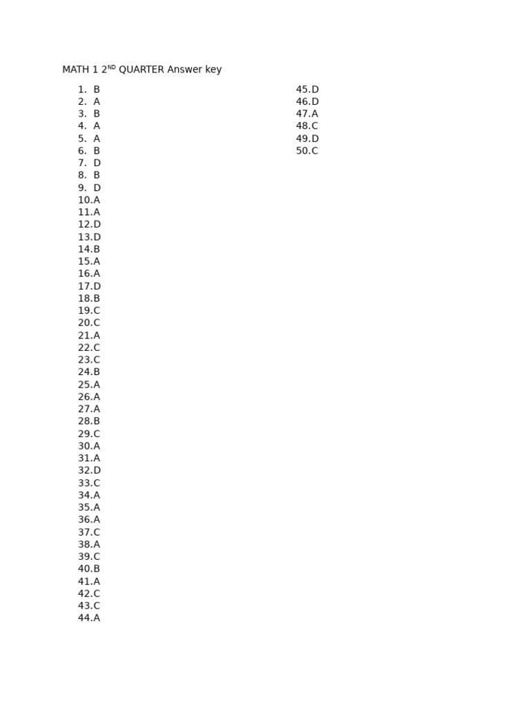 Math 1 2nd Quarter Answer Key | PDF
