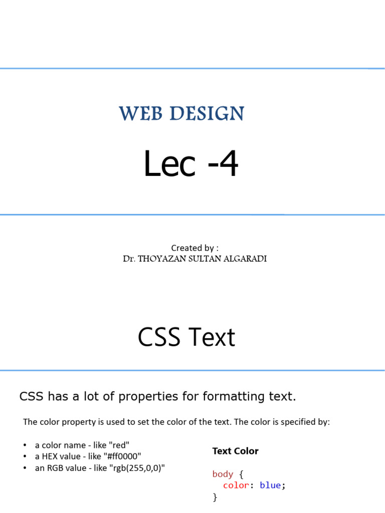 lec4 web Design - ٠٦٣٣٤٠ | PDF | Letter Case | Text