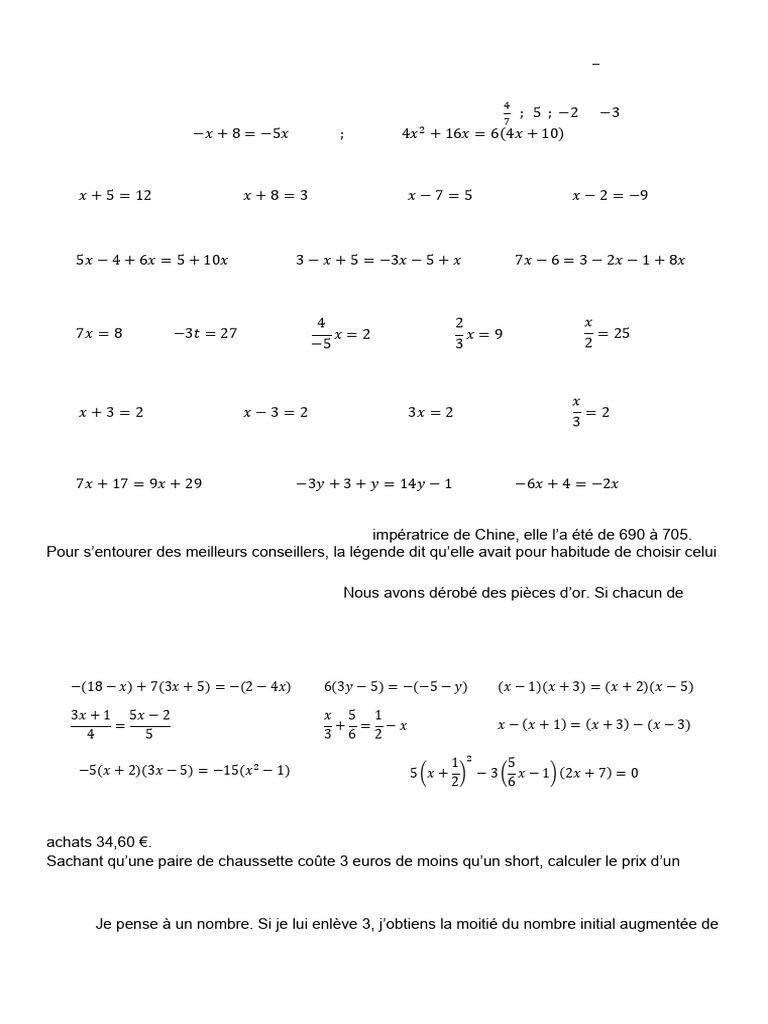 Exercices d'équations pour CM2 | PDF | Équations