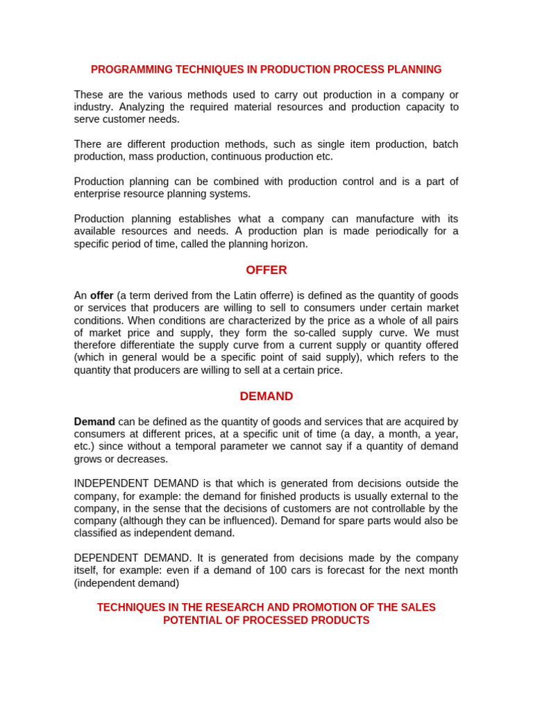 Production Techniques in The Planning of Production Processes Production | PDF | Demand | Soil
