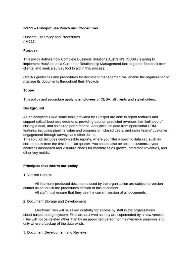 IM022 – Hubspot use Policy and Procedures | PDF | Computer File ...