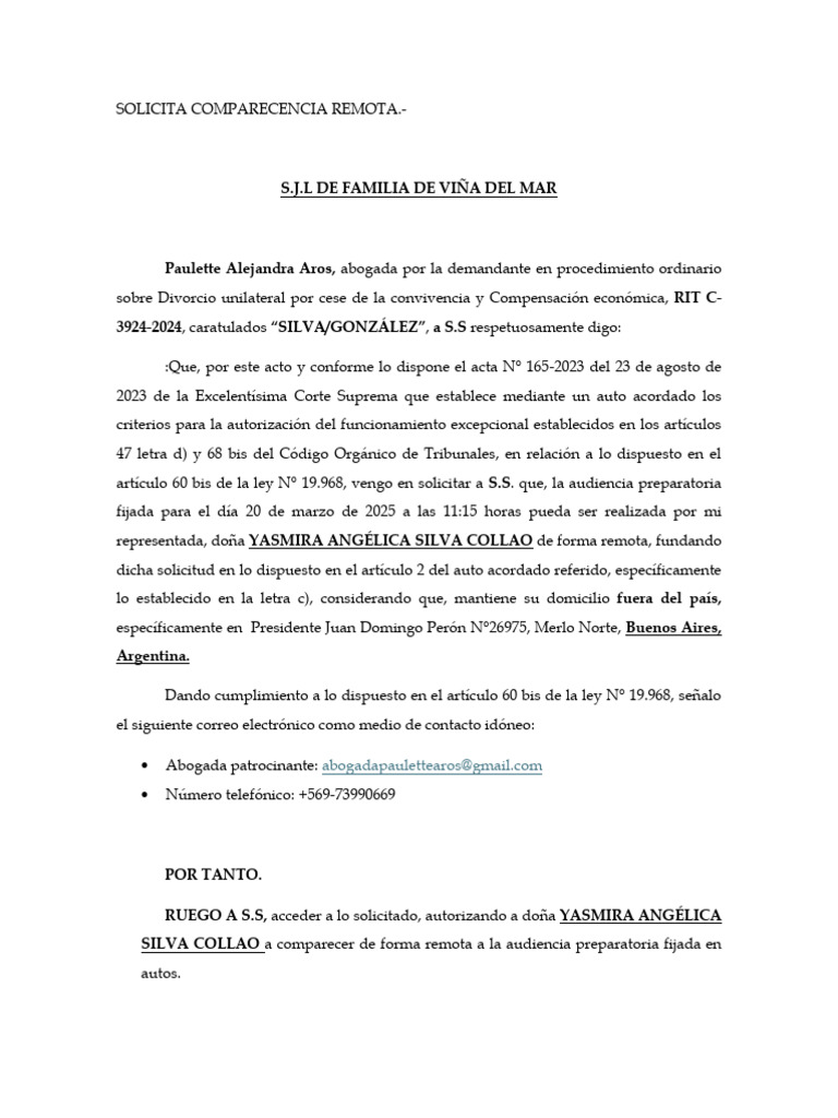 Solicita Comparecencia Remota. | PDF