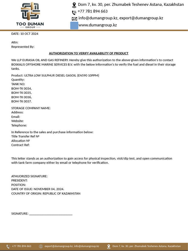 TOO DUMAN GROUP AUTHORIZATION TO VERIFY AVAILABILITY OF PRODUCT | PDF