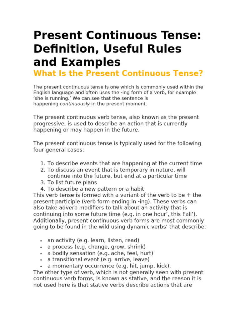 Present Continuous Tense Explained | PDF | Verb | Grammatical Tense