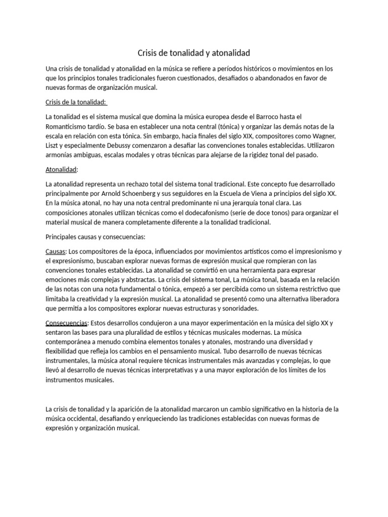 Crisis de Tonalidad y Atonalidad 2 | PDF | Musicología | Las artes ...