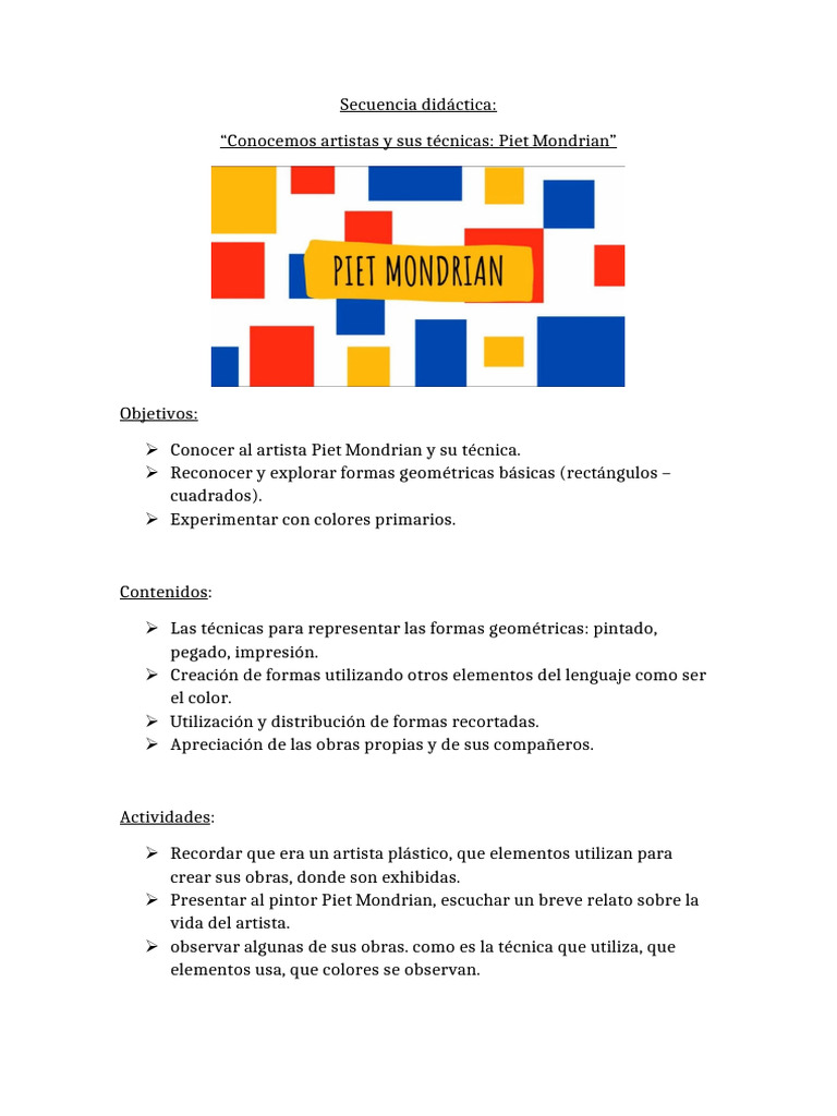 Conociendo a Piet Mondrian | PDF | Pinturas | Color
