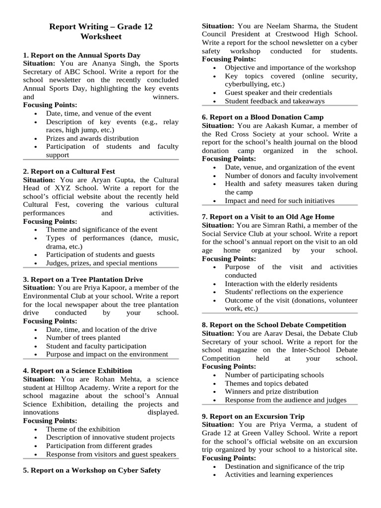 Report Writing Grade 12 Worksheet | PDF | Public Speaking