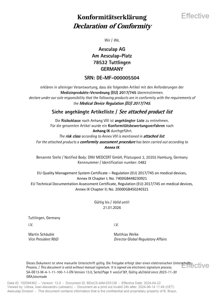 Medical Device Conformity Declaration | PDF