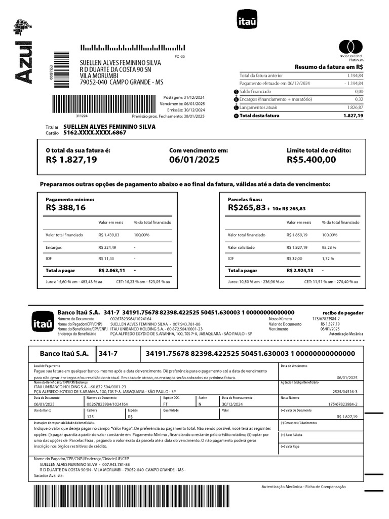 Fatura Itau 20250105-133142 | PDF | Seguro | Crédito rotativo