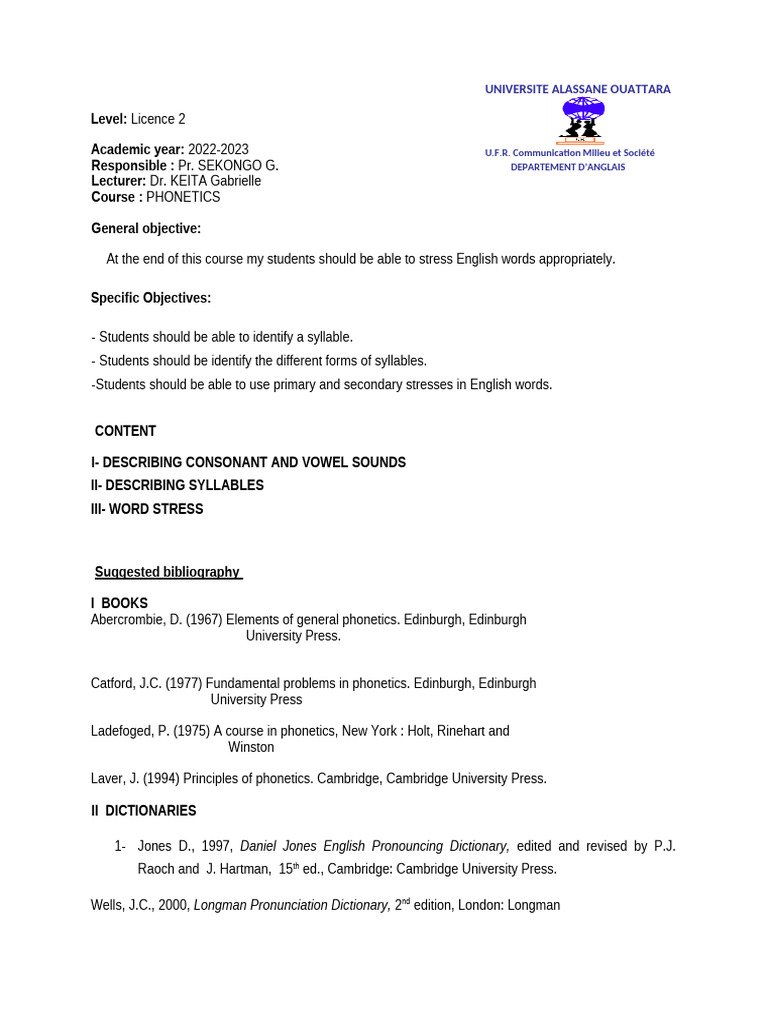 Phonetics L2 2022 | PDF | Syllable | Stress (Linguistics)