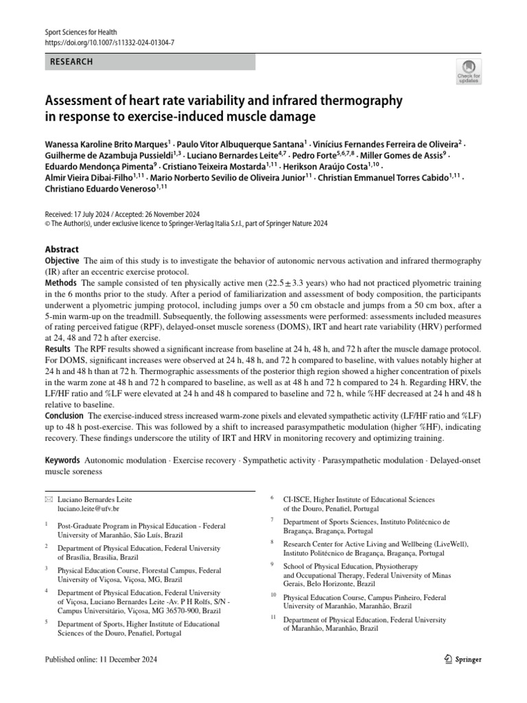 Heart Rate Variability & Thermography Post-Exercise | PDF | Autonomic ...
