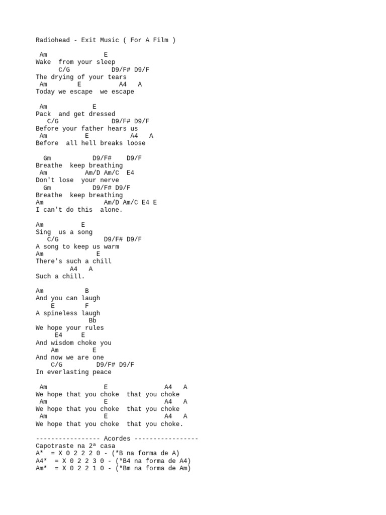 Radiohead: Exit Music Chords Guide | PDF