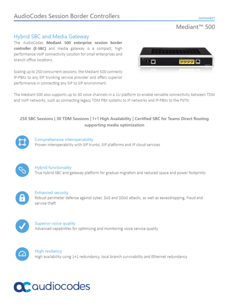 Mediant 500 SBC Datasheet | PDF | Session Initiation Protocol ...