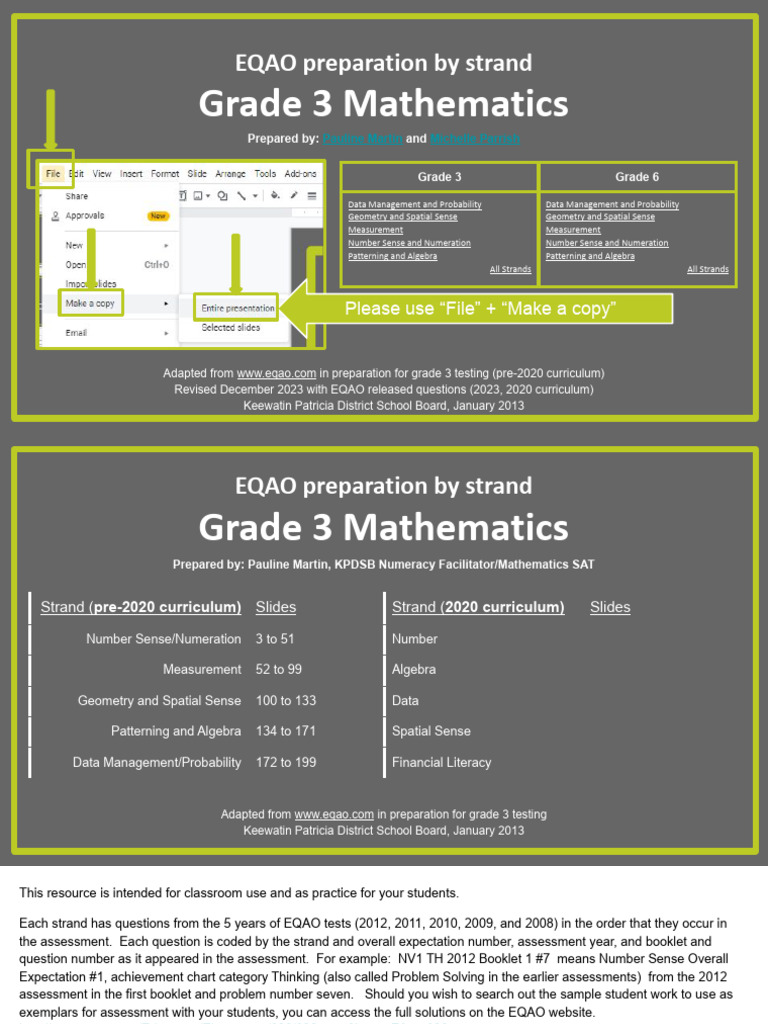 EQAO Grade 3 Questions Sorted by Strand | PDF | Algebra | Equations