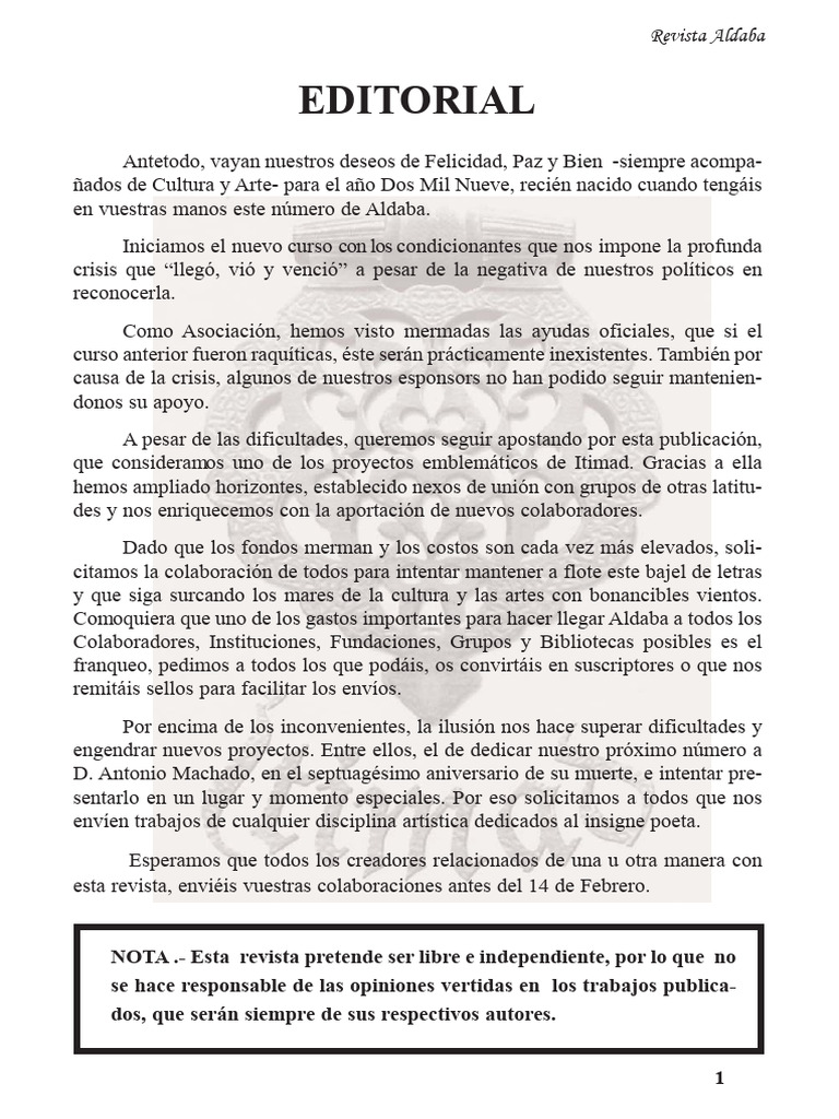 EDITORIAL. Revista Aldaba | PDF