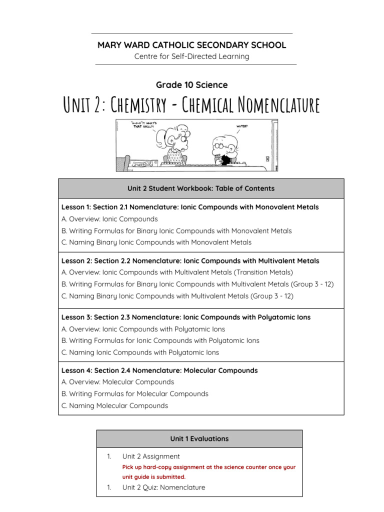 Unit 2 Chemistry - Nomenclature - Student Guide PRINTED | PDF ...