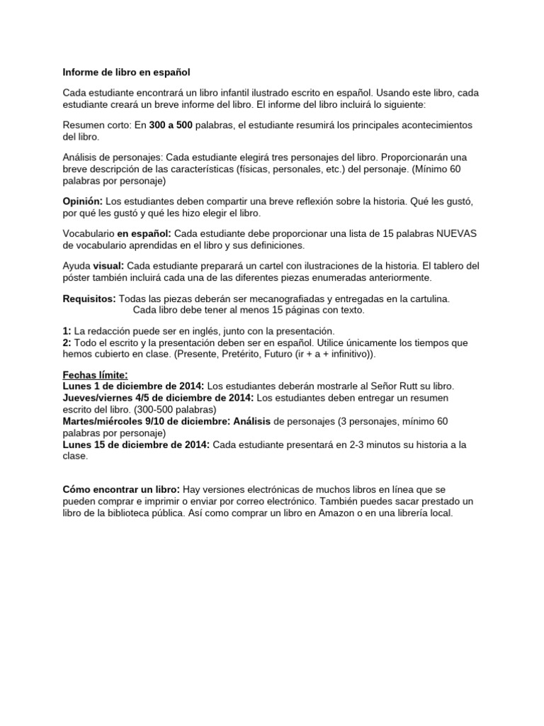 Informe de libro infantil en español | PDF
