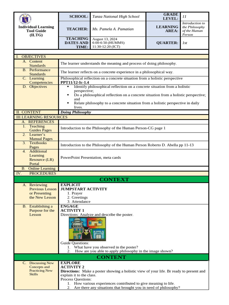 AUG 13 - DLP-PHILO - Philosophical Reflection On A Concrete Situation From A Holistic ...