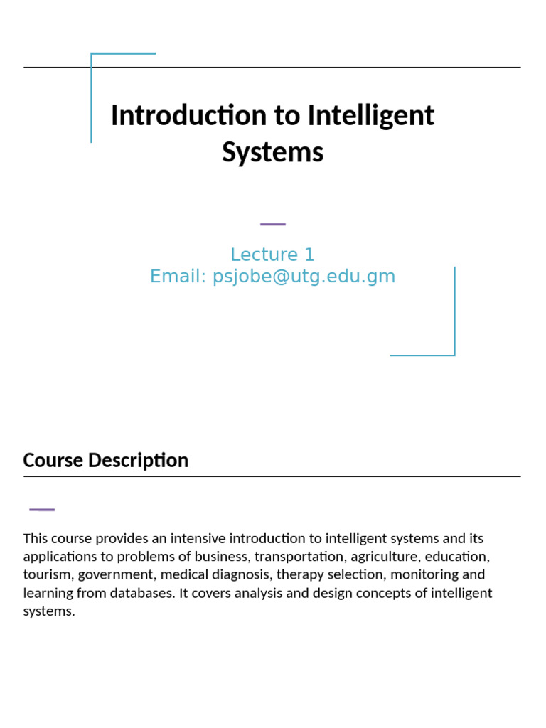 Intelligent Systems - Lecture 1 | PDF | Artificial Intelligence | Intelligence (AI) & Semantics