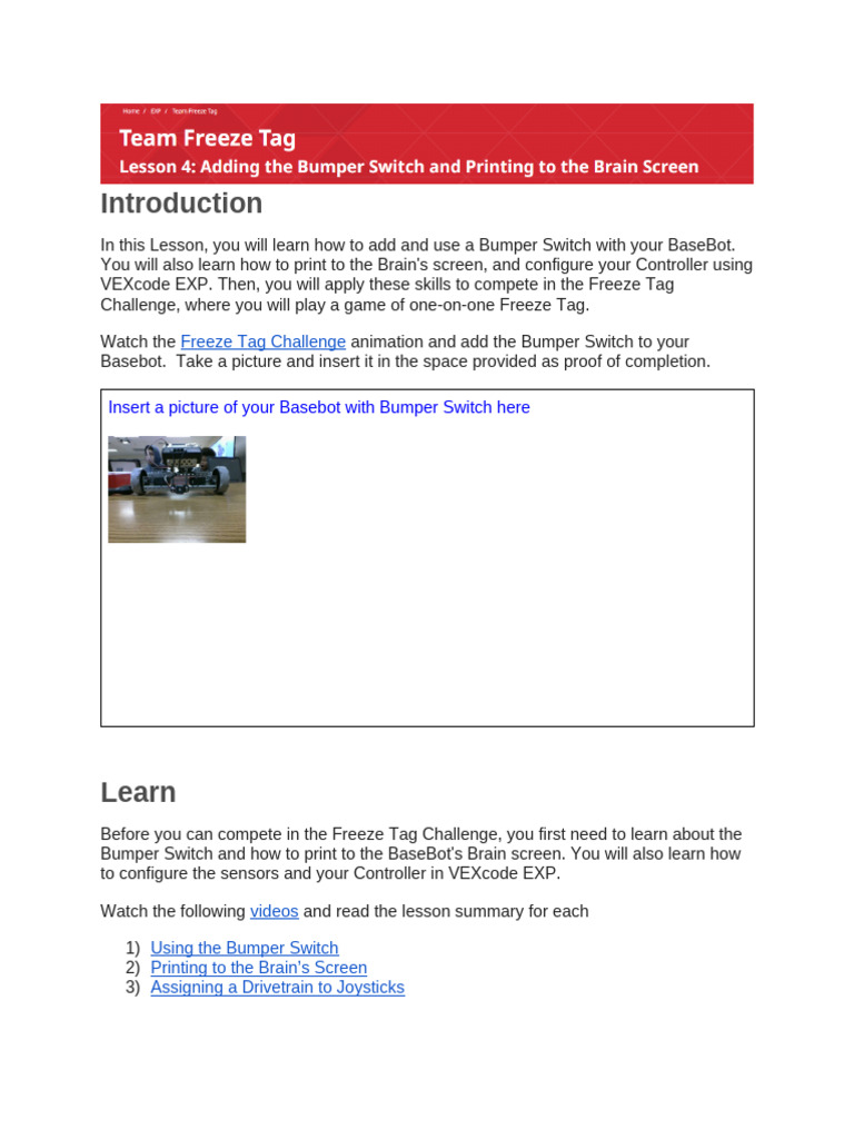 Bumper Switch Setup for BaseBot Challenge | PDF
