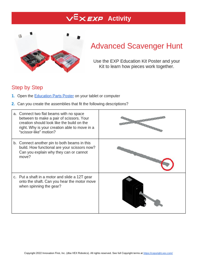 VEX EXP Activity - Advanced Scavenger Hunt | PDF