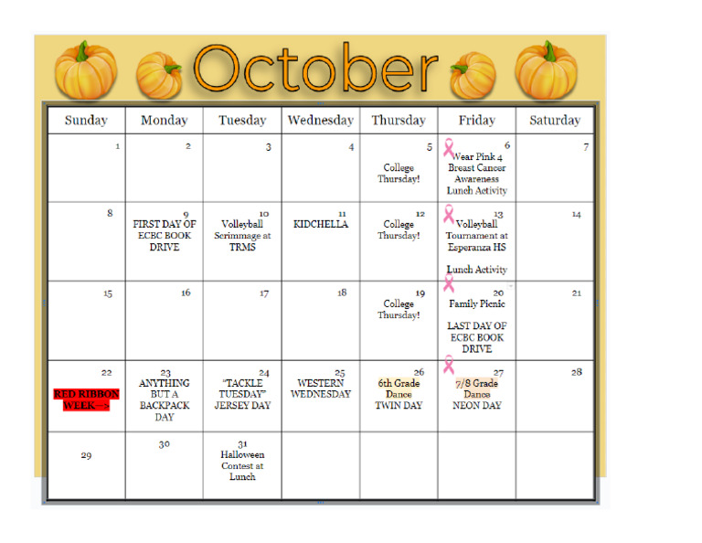 October Activities Calendar - PNG | PDF
