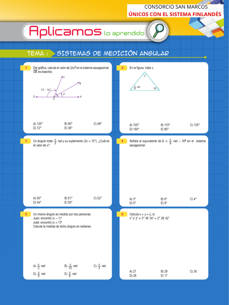 Ejercicios de Medición Angular y Trigonometría | PDF | Ángulo | Euclides
