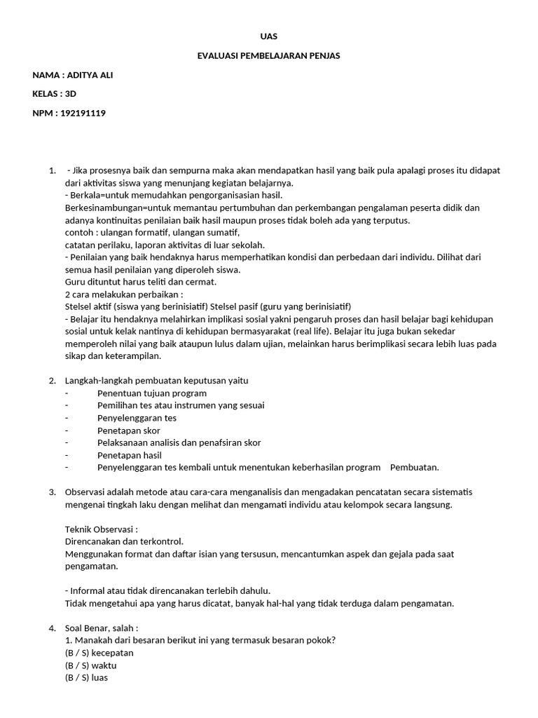 119 D AdityaAli UASEVALUASIPP | PDF