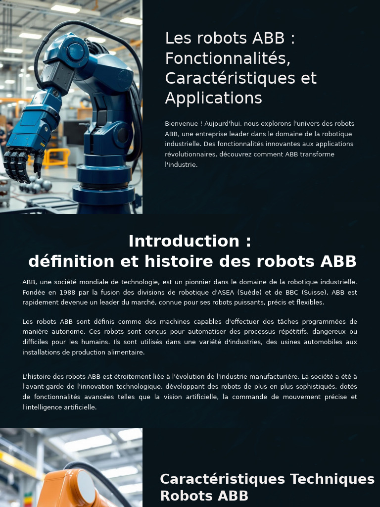 Les Robots ABB Fonctionnalites Caracteristiques Et Applications | PDF ...