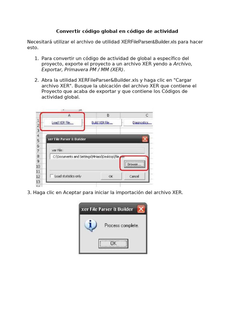 Convertir Códigos Globales a Proyecto en P6 | PDF | Microsoft Excel ...