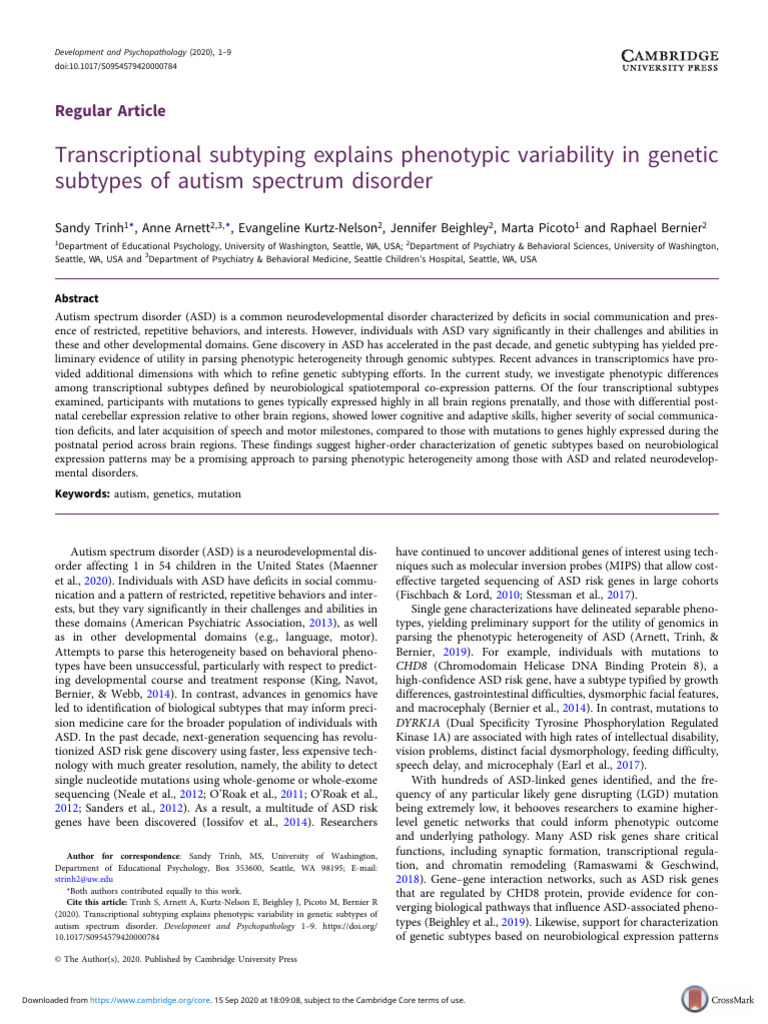 Trinh 2020. Transcriptional subtyping explains phenotypic variability in genetic subtypes of ...