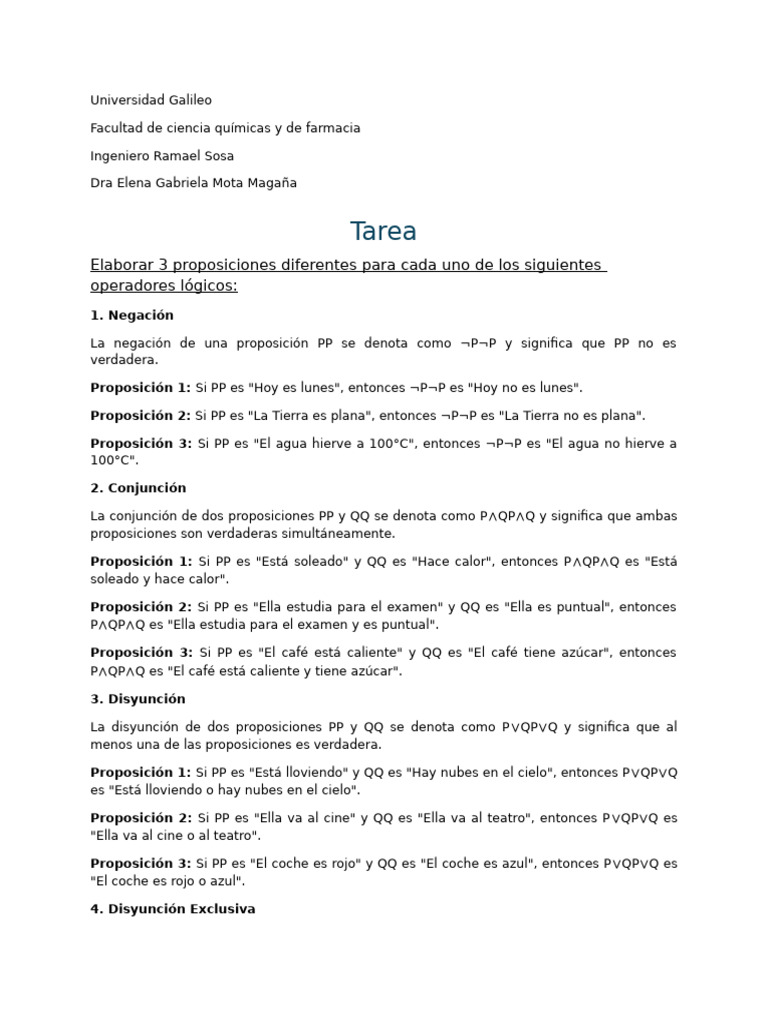 Tarea proposiciones | PDF | Proposición | Si y solo si