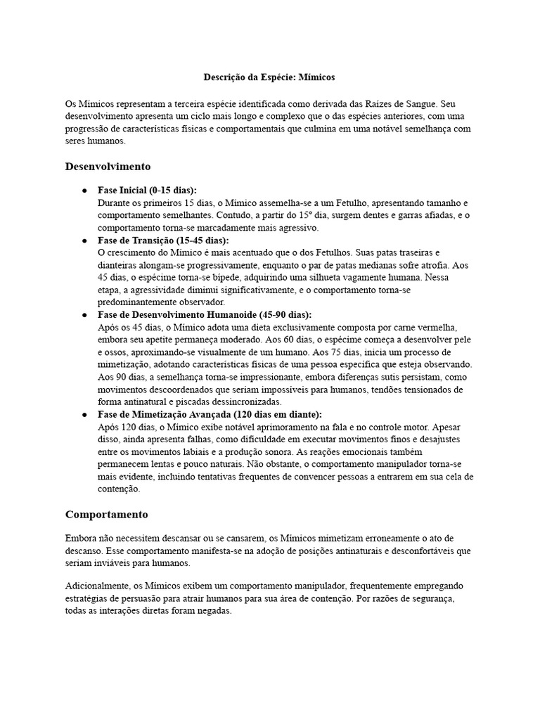 Descrição Da Espécie - Mimicos | PDF | Comportamento | Humano