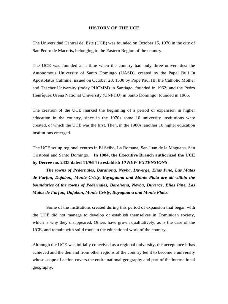 History of the UCE | PDF | Educational Stages