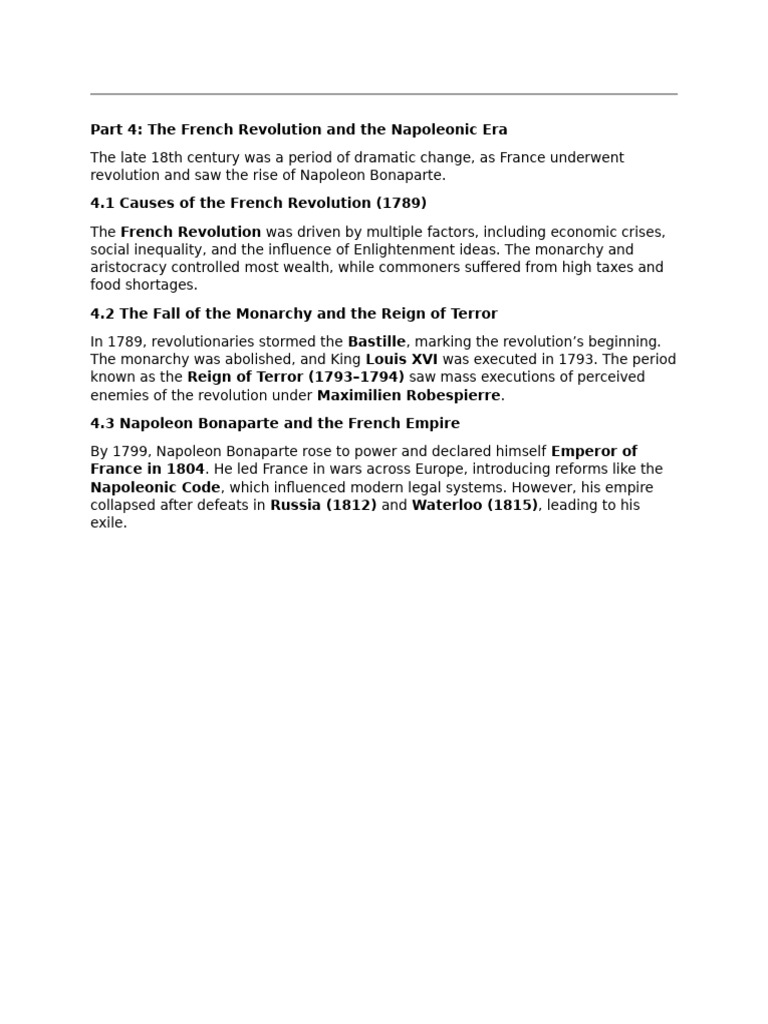 Part 4 The French Revolution and The Napoleonic Era | PDF