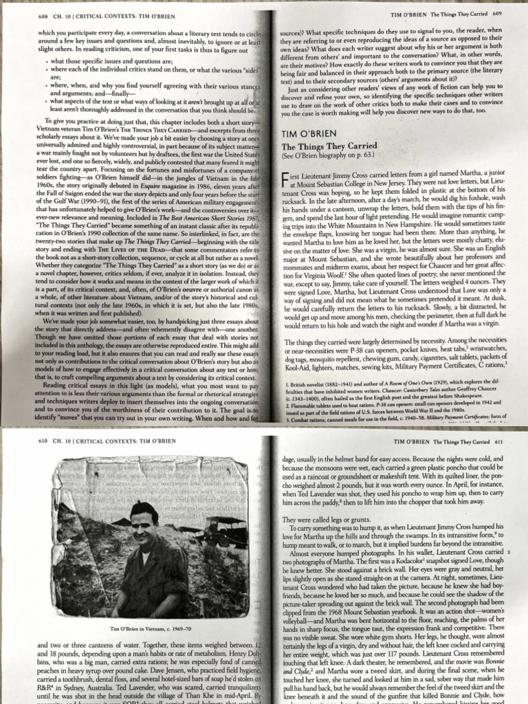 Analyzing Tim O'Brien's "The Things They Carried" | PDF
