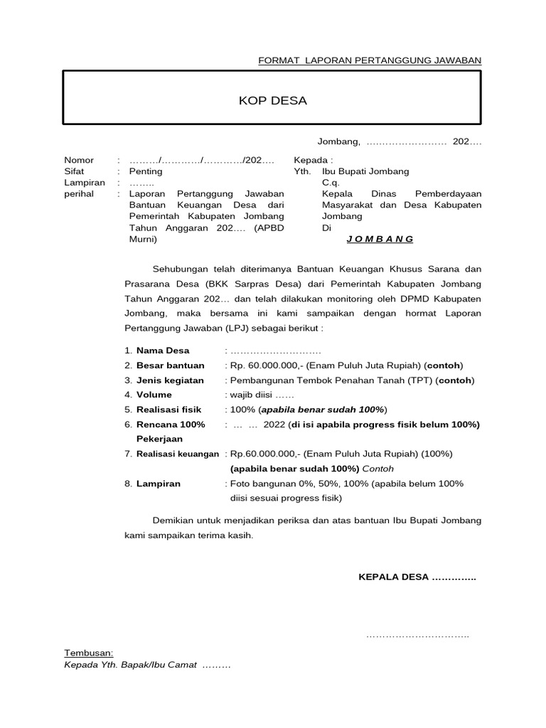 FORM CONTOH LPJ BK-DESA | PDF