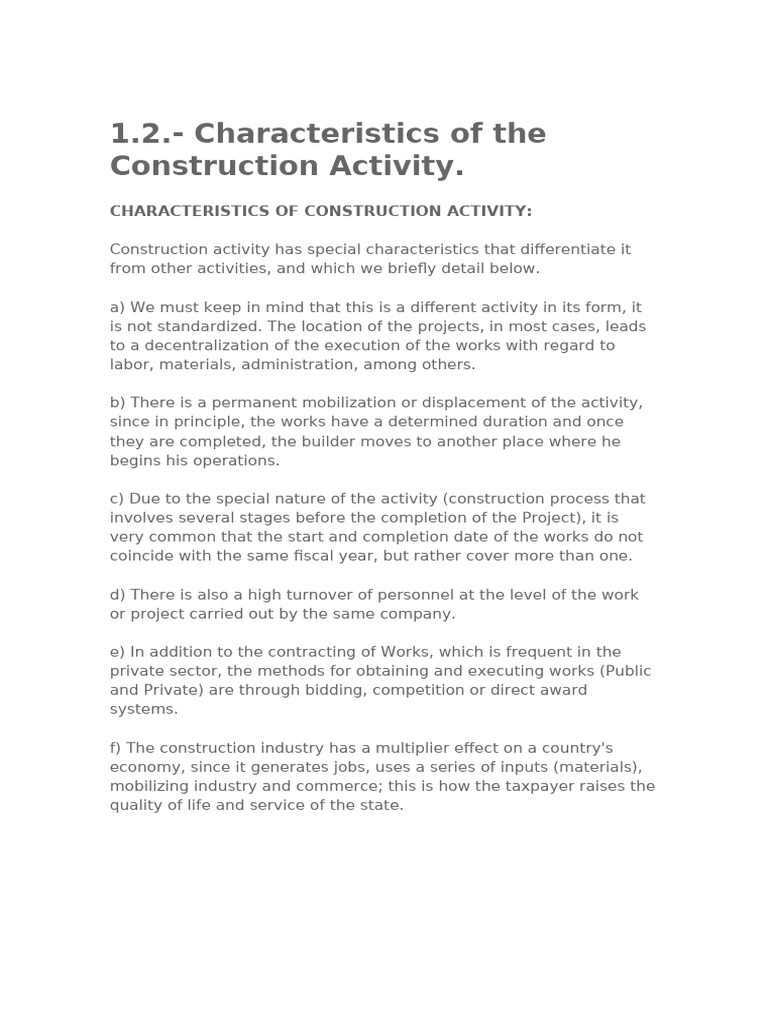 Key Traits of Construction Activity | PDF