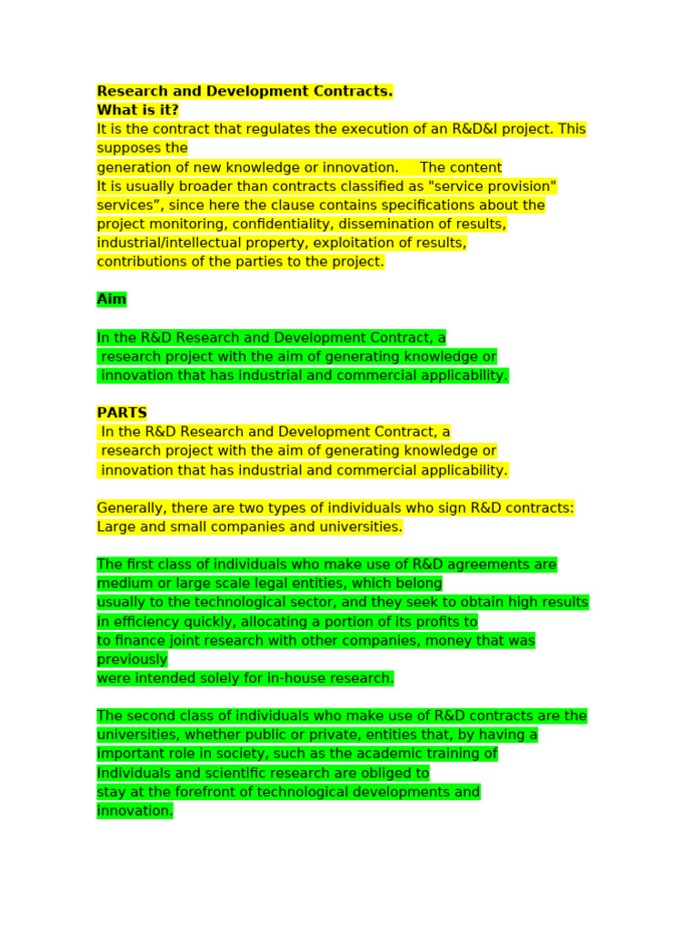 R&D Contracts: Structure and Types Explained | PDF | Research And ...