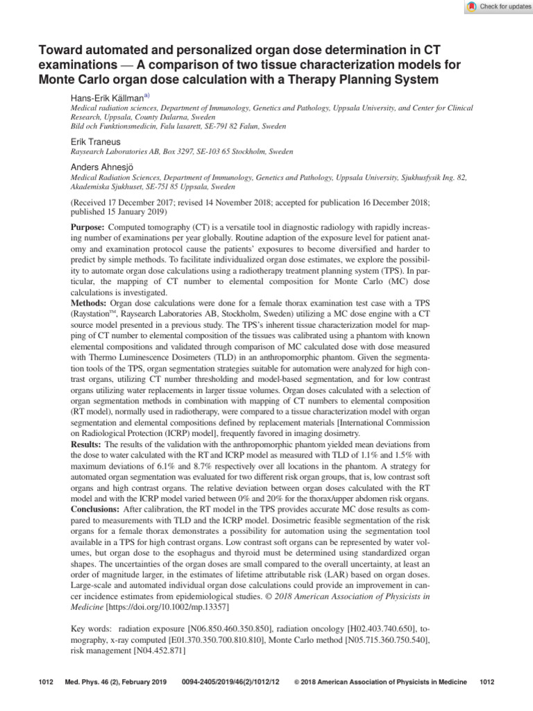 Automated Organ Dose Calculation in CT | PDF | Ct Scan | Dosimetry