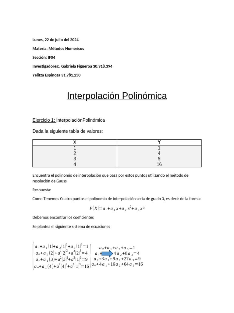 EXAMEN METODOS NUMERICOS.docx yelitza | PDF | Ecuaciones | Mínimos cuadrados