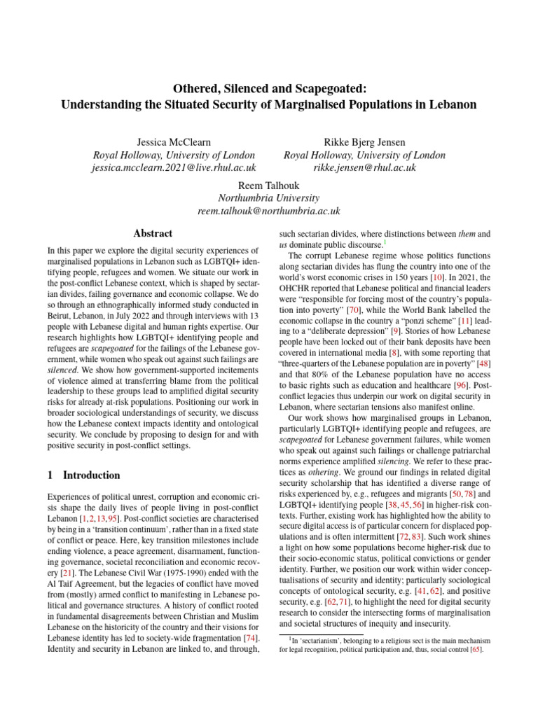 Othered, Silenced and Scapegoated | PDF | Lebanon | Ethnography
