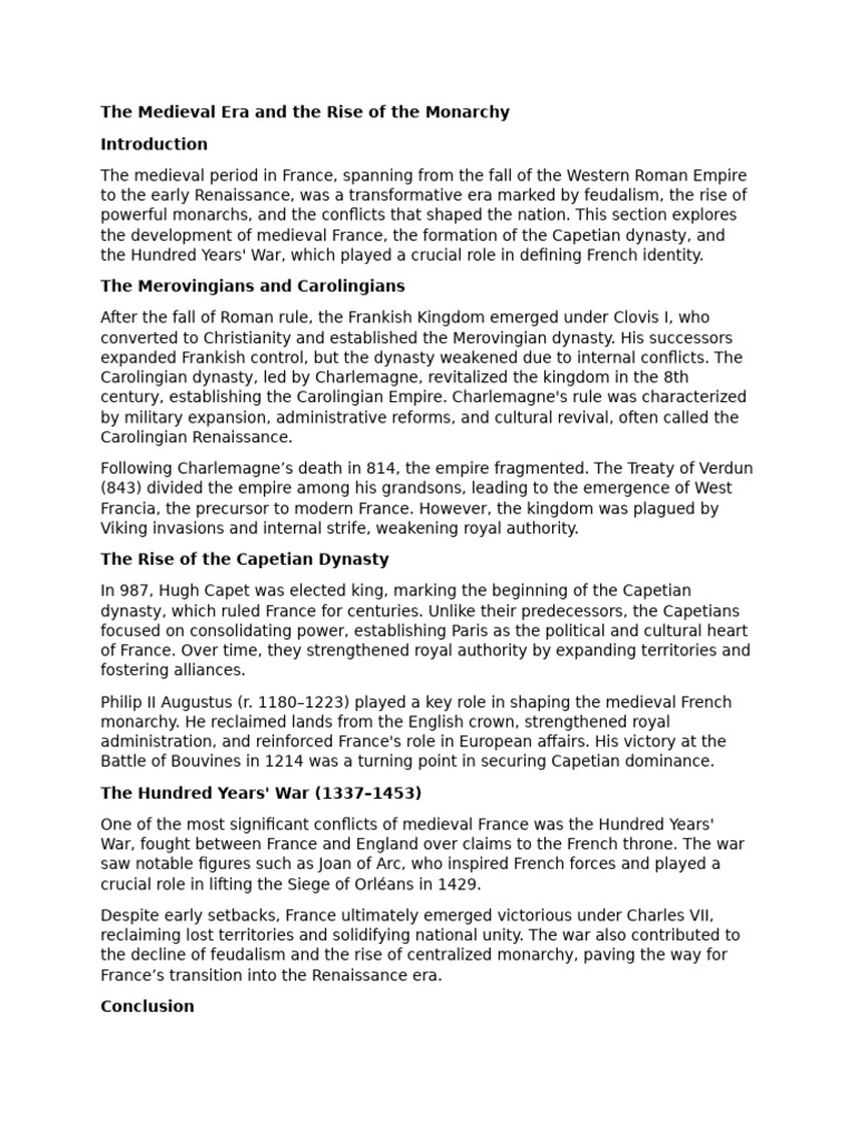 The Medieval Era and the Rise of the Monarchy - France | PDF | Capetian ...