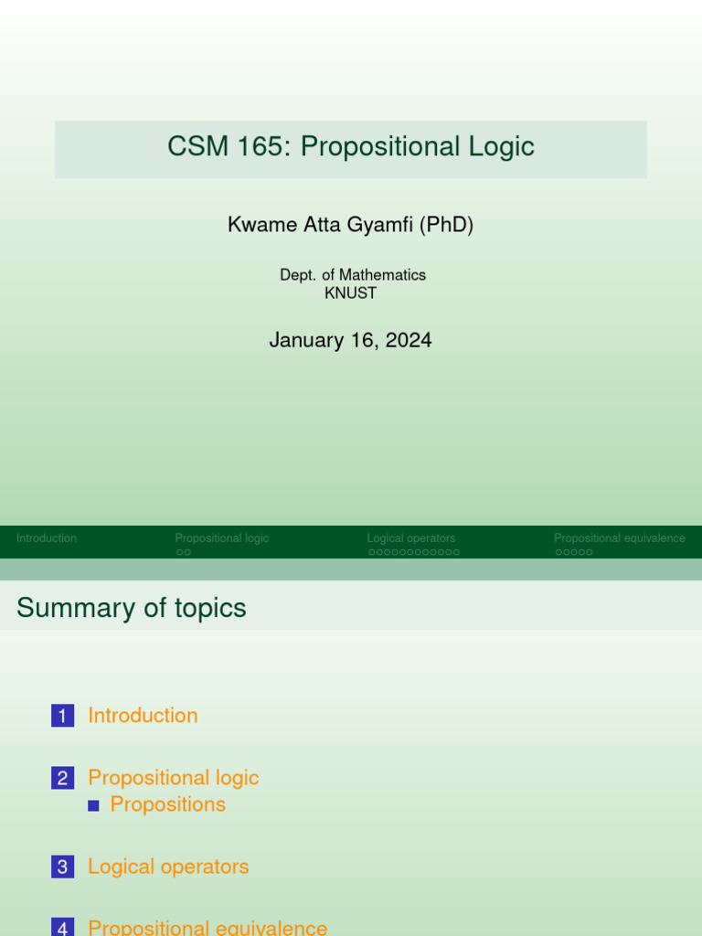 (Handout) Propositional Logic - 240117 - 080353 | PDF | Proposition | Logic
