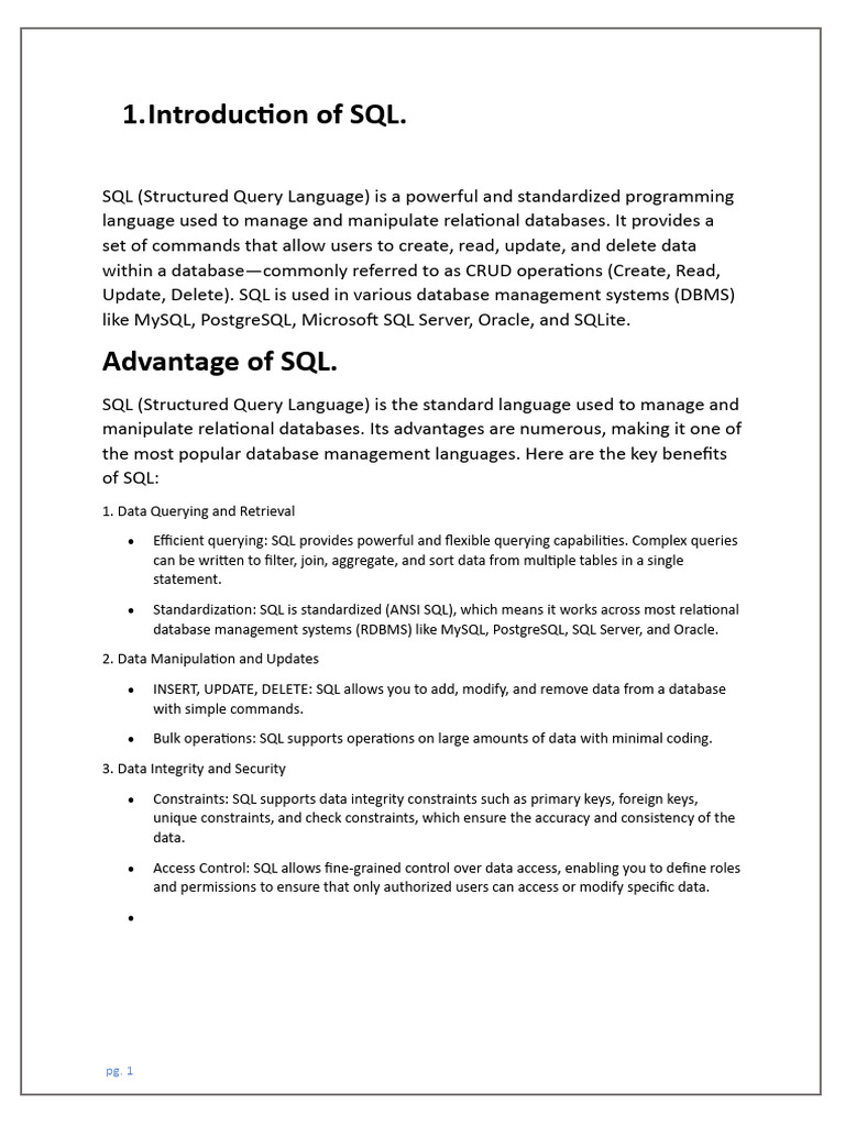 Introduction of SQL | PDF | Sql | Relational Database Introduction of SQL | PDF | Sql | Relational Database