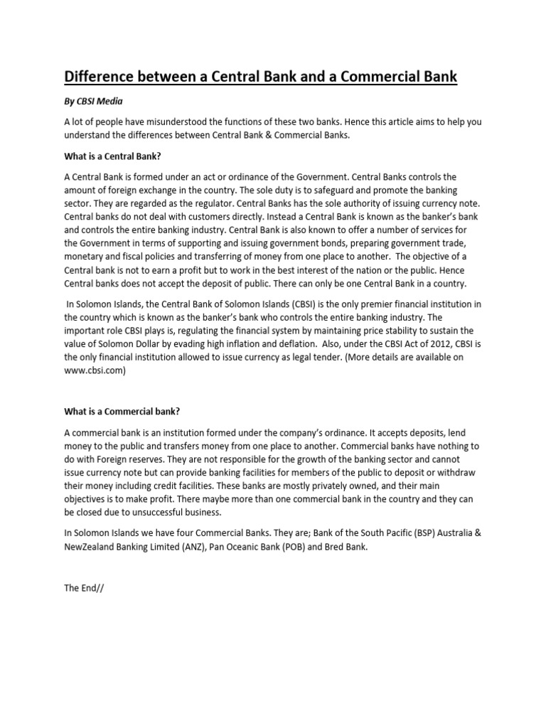 Central vs. Commercial Banks Explained | PDF | Central Banks | Banks