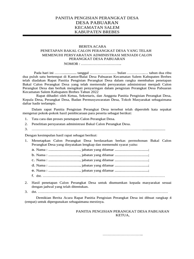 Penetapan Calon Perangkat Desa Pabuaran | PDF